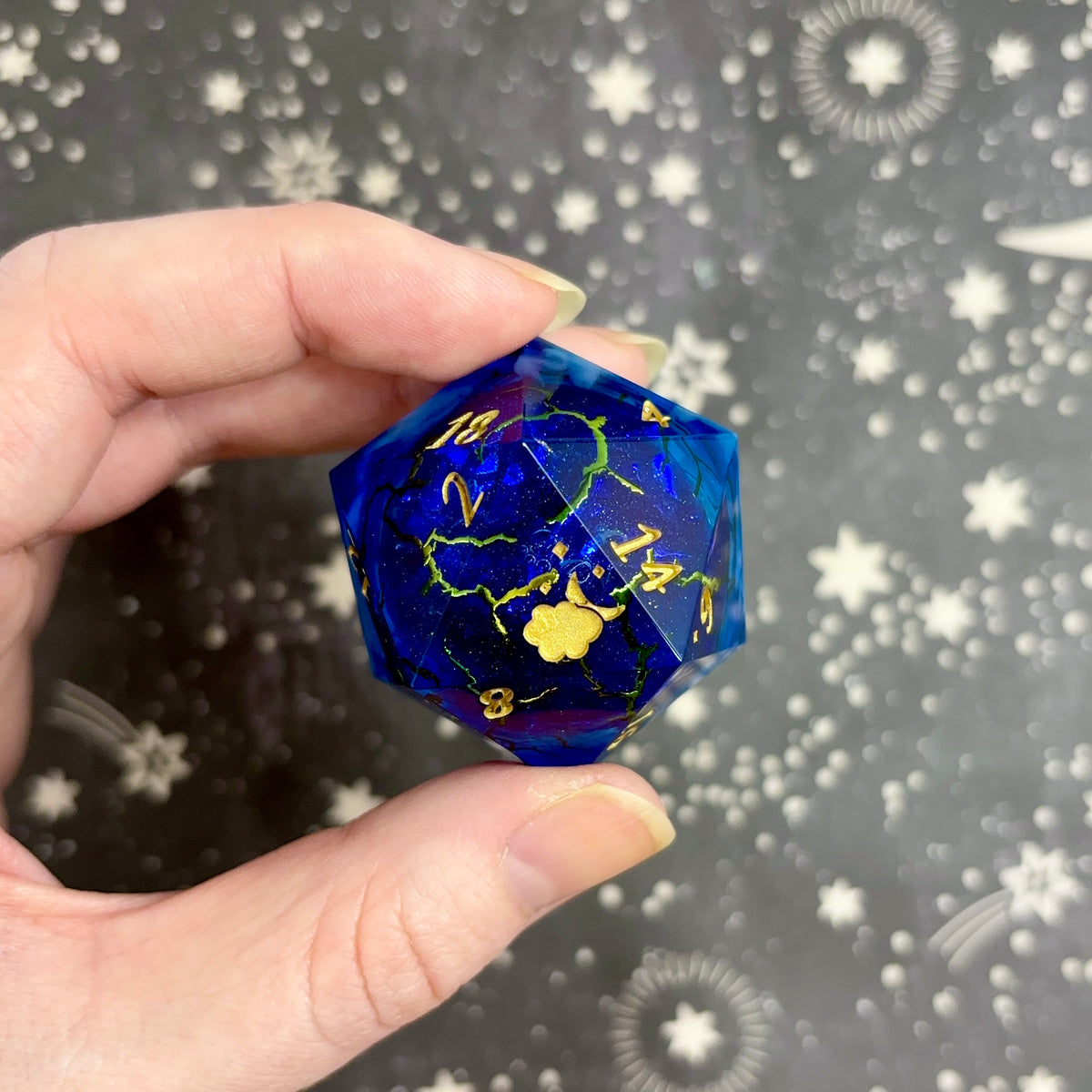 "Cosmic Storm" - 35mm Show-Off Logo d20 – Dreamy Dice