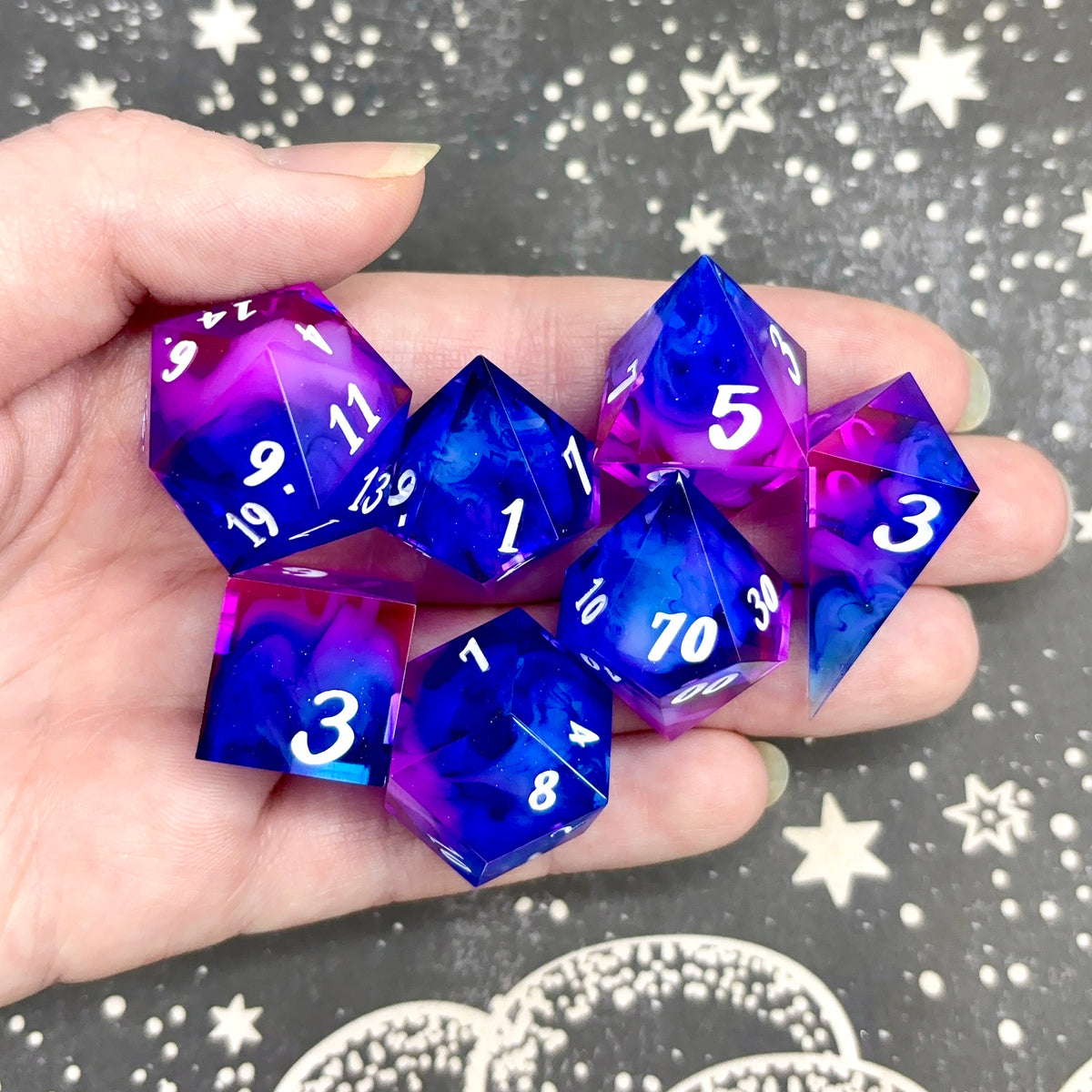 "Cyber Wave" - 7 Piece Show Off Set - Logo d20 – Dreamy Dice